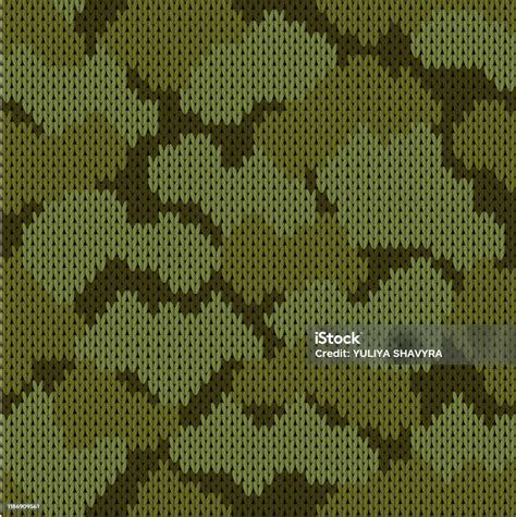 화려한 군사 장식 숲 위장 모직 니트 카키 패턴 모직은 울 텍스처를 발견합니다 현대 패턴 질감 배너 배경 인사말 카드 디자인 직물 벡터 그림입니다 겨울에 대한 스톡 벡터