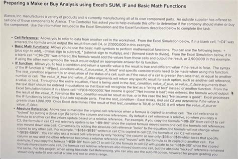 solved teparing a make or buy analysis using excel s sum if