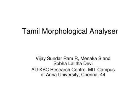 Pdf Morphological Analyser For Tamil