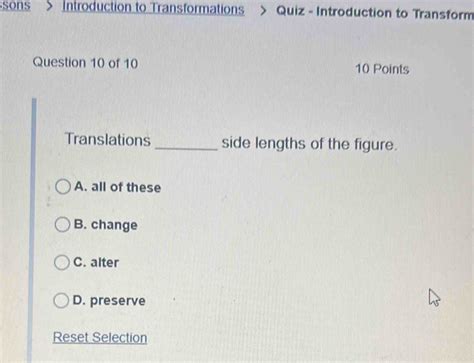 Solved Sons Introduction To Transformations Quiz Introduction To