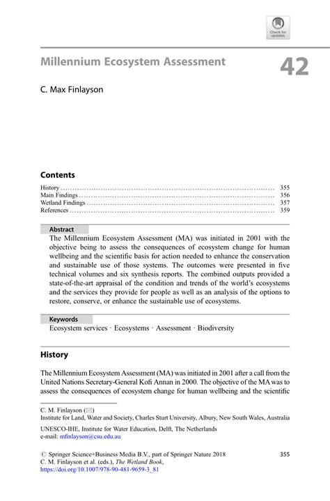 Pdf Millennium Ecosystem Assessment