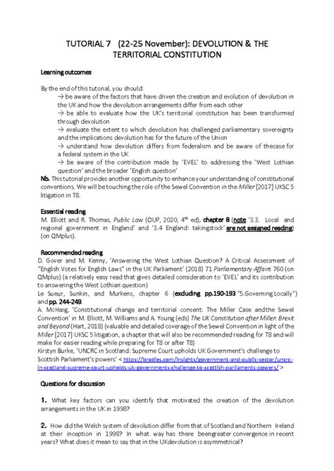 Tutorial 7 Devolution And The Territorial Constitution Law4001 Qmul