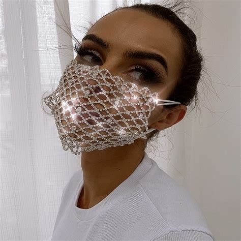 Pearl Face Mask Decoration For Women Bling Elastic Crystal Etsy