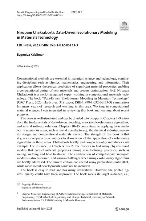 Pdf Nirupam Chakraborti Data Driven Evolutionary Modeling In