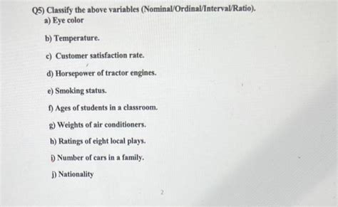 Solved Q Classify The Above Variables Chegg