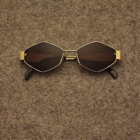 Geometric Steampunk Octagonal Sunglasses With Golden Frames