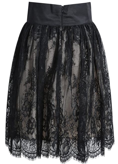 Black Lace Bow Pleated Skirt Sheinsheinside