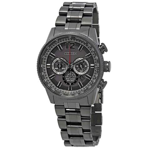Citizen Eco Drive Nighthawk Mens Watch Charcoal Grey Dial Granite Ion Plated Stainless Steel