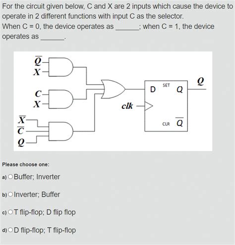Solved For The Circuit Given Below C And X Are 2 Inputs Which