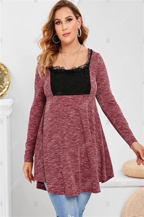 Plus Size Heathered Lace Insert Knitwear