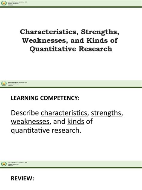 1 Characteristics Strengths Weaknesses And Kinds Of Quantitative Research Pdf Sampling
