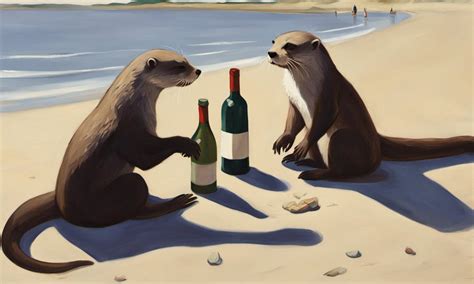 Otters On The Beach Drinking Wine In Edward Hopper By Felix Lutra On