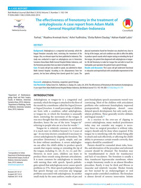 Pdf The Effectiveness Of Frenotomy In The Treatment Of Ankyloglossia