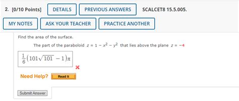 Solved Find The Area Of The Surface The Part Of The