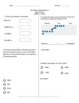 Math Quiz Th Grade Module Topic C By Msj Tpt