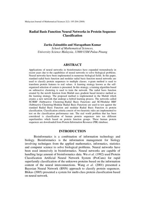 Pdf Radial Basis Function Neural Networks In Protein Sequence