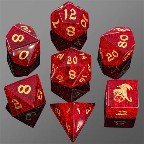 Dragons Hoard Gemstone Polyhedral Dice Set Blast Ruby Red Hymgho Dice
