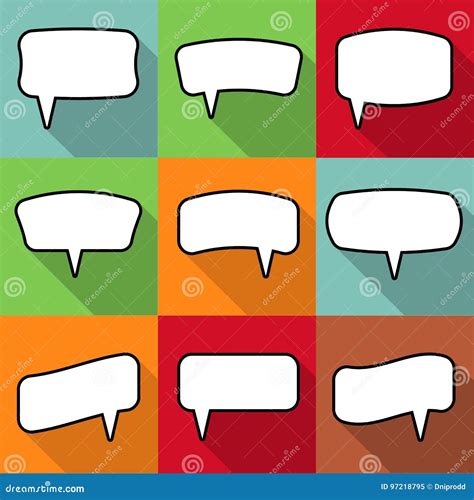 Set Of Nine Cartoon Comic Balloon Speech Bubbles In Flat Style