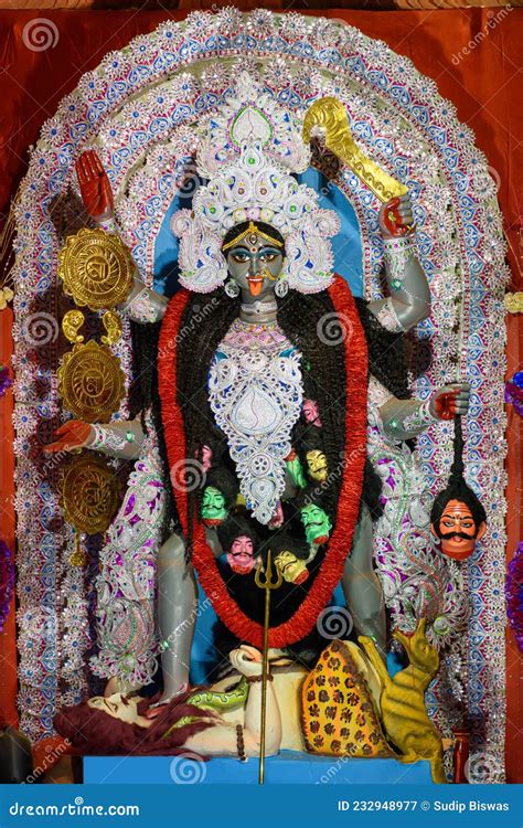 Goddess Kali Idol Decorated At Puja Pandal Kali Puja Also Known As