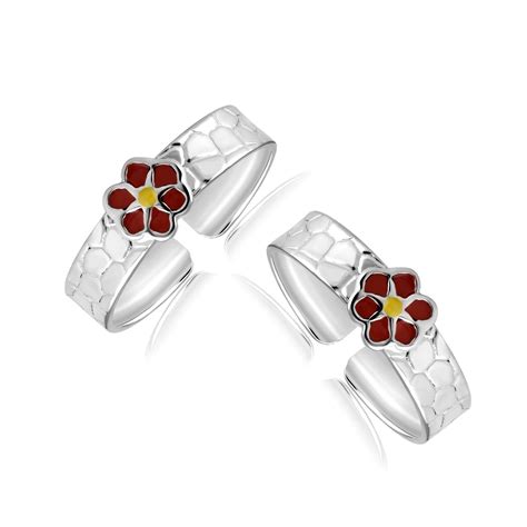 Buy 925 Sterling Silver Colorful Flower Design Toe Ring For Women