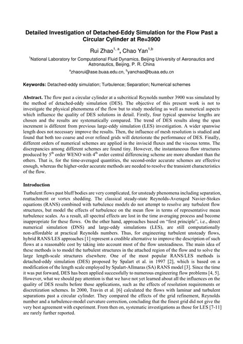 Pdf Detailed Investigation Of Detached Eddy Simulation For The Flow