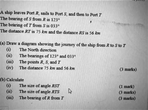 SOLVED A Ship Leaves Port R Sails To Port S And Then To Port T The Bearing Of S From R Is