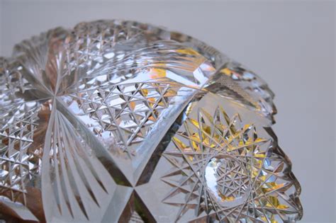 Antique Hand Cut Crystal Bowl American Brilliant Vintage Hobstar