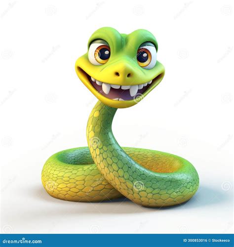 Playful Green Snake Illustration With Caricature Like Style Stock