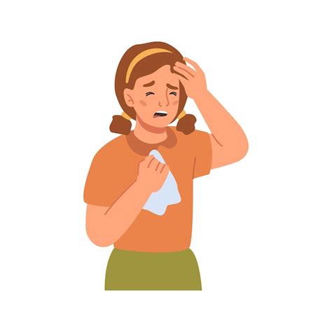 Premium Vector Girl With Headache And Fever Flu Cold Symptoms