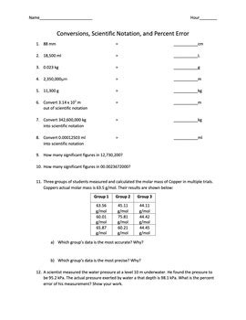Free Worksheet Conversions Sigfigs Scientific Notation And Percent