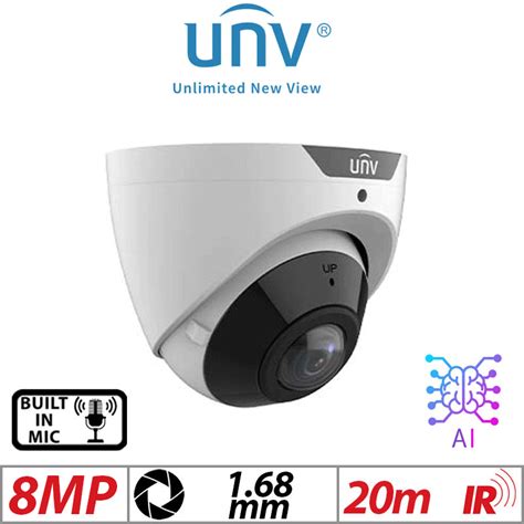 Uniview 8MP Wide Angle Network Camera Intelligent IR AI Mic 1 68mm White IPC3608SB