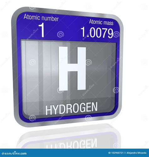 Hydrogen Symbol In Square Shape With Metallic Border And Transparent