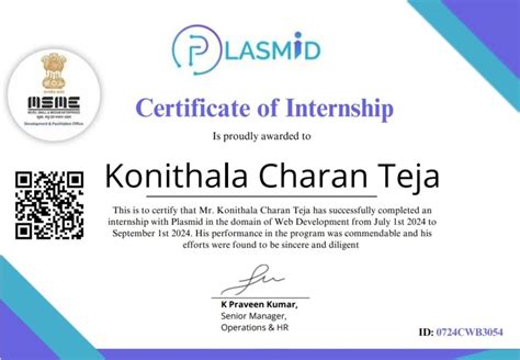 Charan Teja Konithala On Linkedin Msme Internshipcompletion