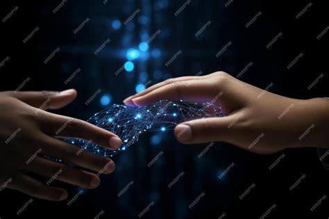 Premium Ai Image Hands Of Robot And Human Touching On Dna Connecting In Virtual Interface On