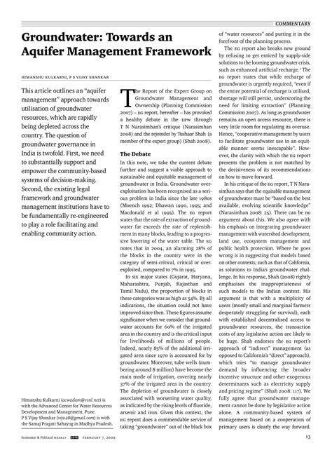 Pdf Groundwater Towards An Aquifer Management Framework