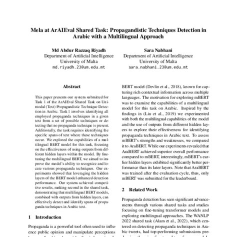 Mela At Araieval Shared Task Propagandistic Techniques Detection In Arabic With A Multilingual