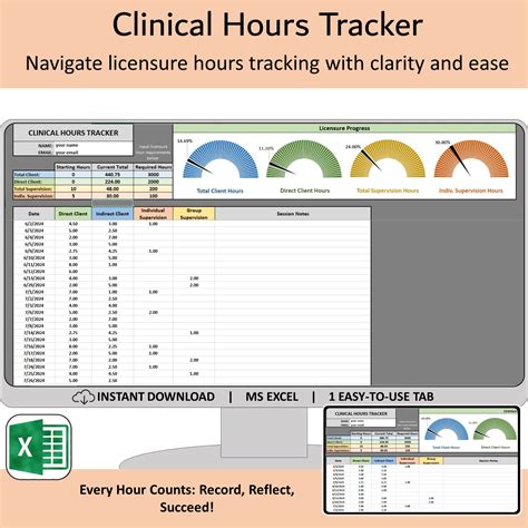 Clinical Hours Tracker Spreadsheet Excel Licensure Hour Log Social