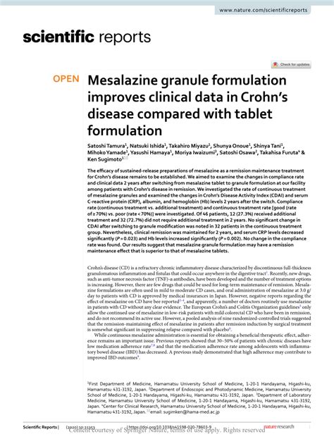 Pdf Mesalazine Granule Formulation Improves Clinical Data In Crohns