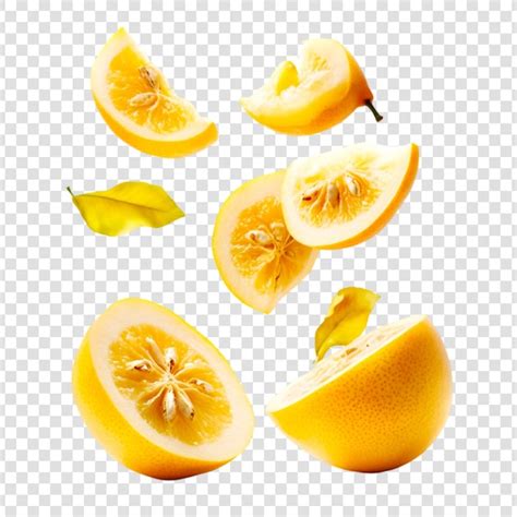 白い背景に孤立して落ちるジューシーな黄色い 果のスライス Ai生成psd