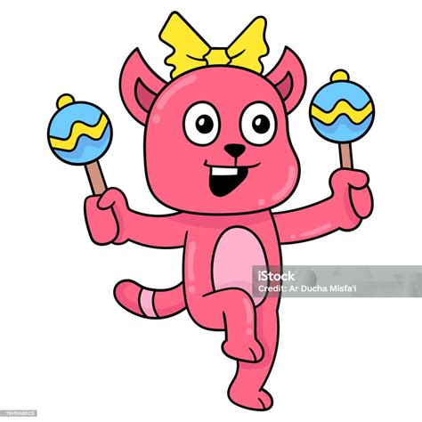행복하게 춤추는 암컷 곰 벡터 일러스트 아트 낙서 아이콘 이미지 가와이이 0명에 대한 스톡 벡터 아트 및 기타 이미지 0명