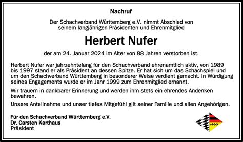 Traueranzeigen Von Herbert Nufer Schwaebische De Trauerportal
