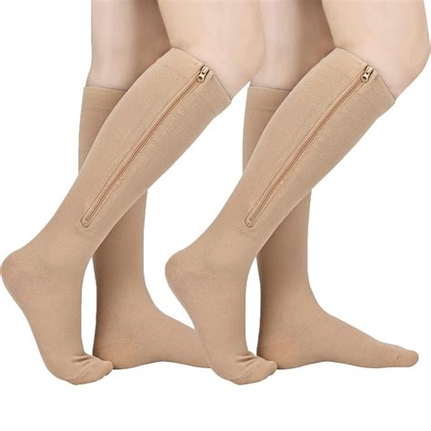 2 Pairs Zipper Copper Compression Socks For Women And Men Circulation 15