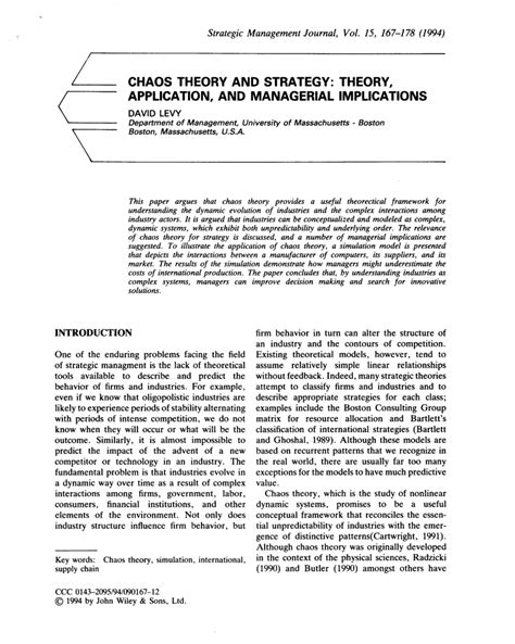 Pdf Chaos Theory And Strategy Theory Application And Managerial Implications