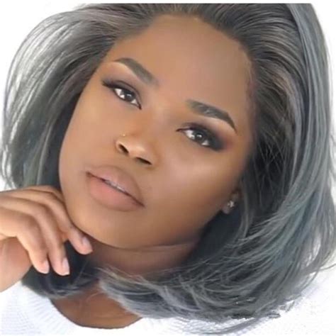Fashion Womens Grey Synthetic Wigs Short Straight Bobo Free Part