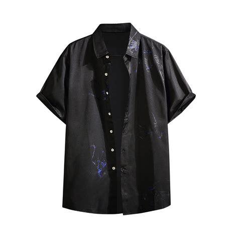Blphud Men Fitted T Shirts Large Lapel Neck Shirt Mens Neck Print Short