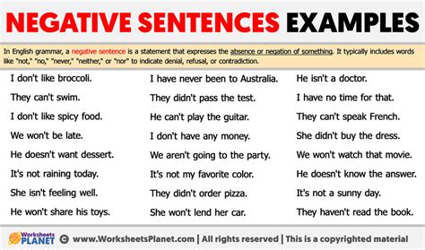 Negative Sentences Examples