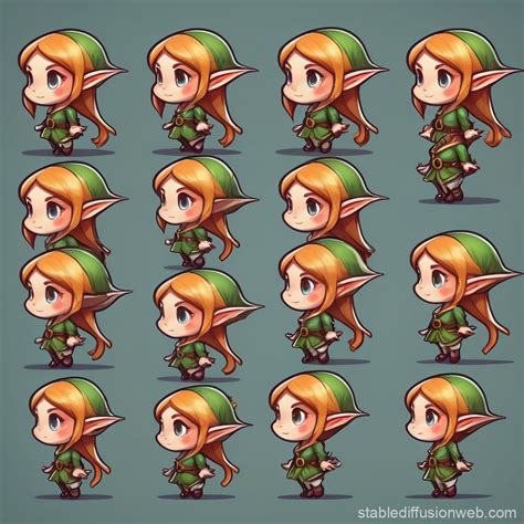 Chibi Elven Woman Character Sprite 2d Game Side View Stable Diffusion