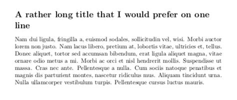 Avoid Line Break In Title Tex Latex Stack Exchange