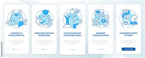 Learning Basic Concepts Blue Onboarding Mobile App Screen Walkthrough 5 Steps Editable Graphic