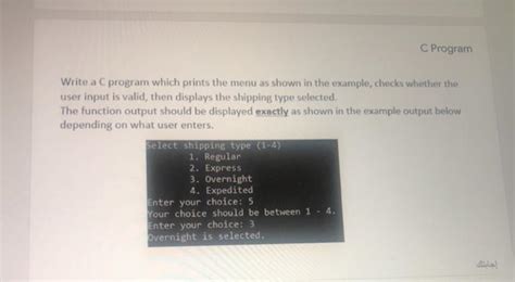 Solved C Program Write A C Program Which Prints The Menu As